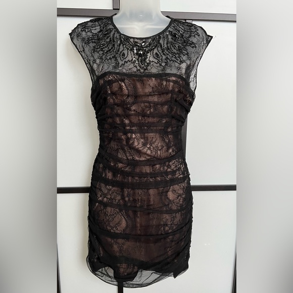 bebe | Dresses | Bebe Black Beaded Embellished Formal Beaded Prom Lace ...